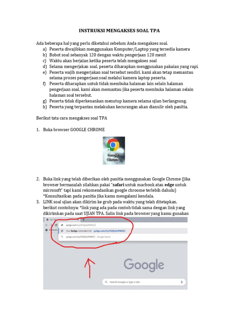 Instruksi Mengakses Soal Tpa | PDF