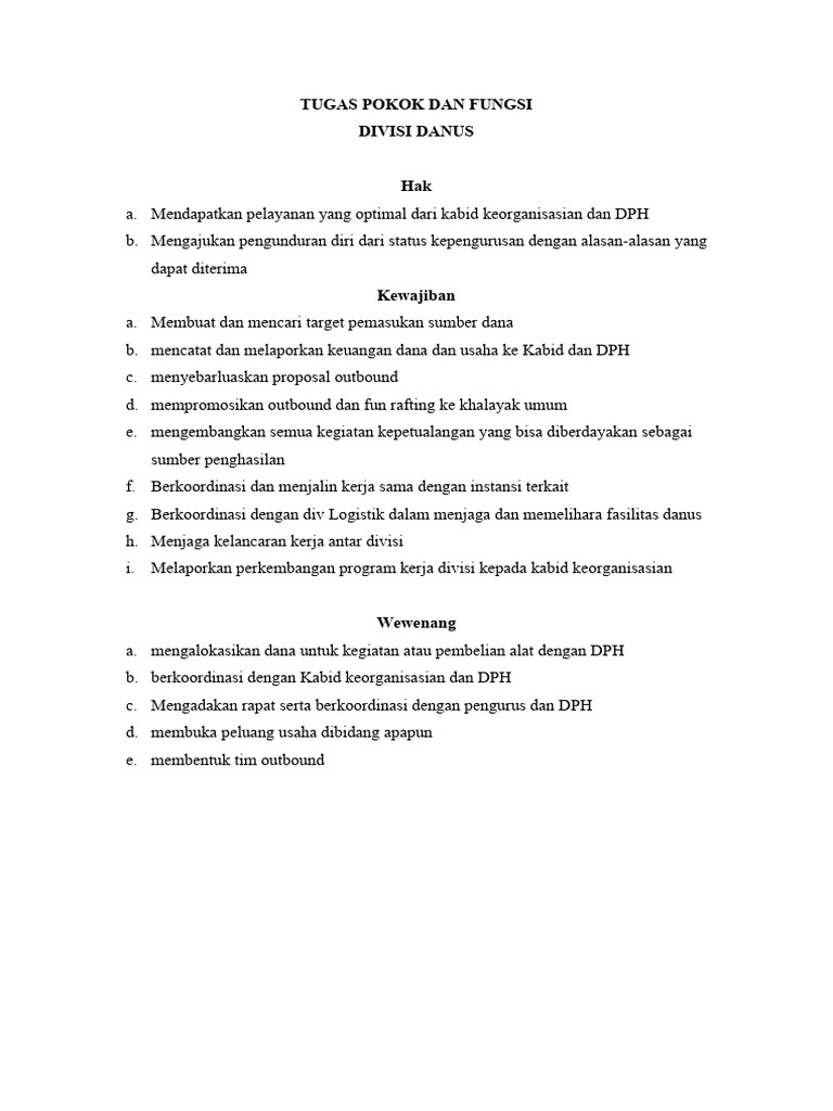 Tugas dan Program Divisi Danus | PDF