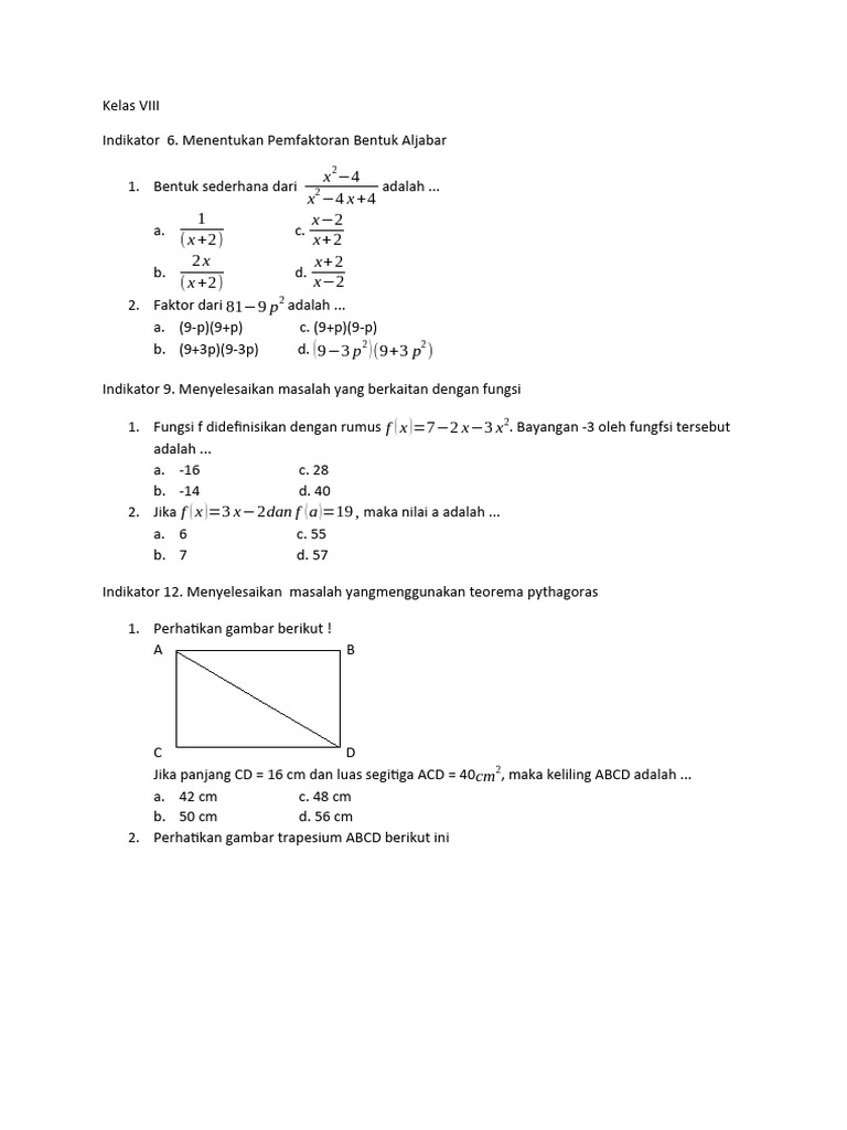 SOAL MGMP MTK Kelas VIII | PDF