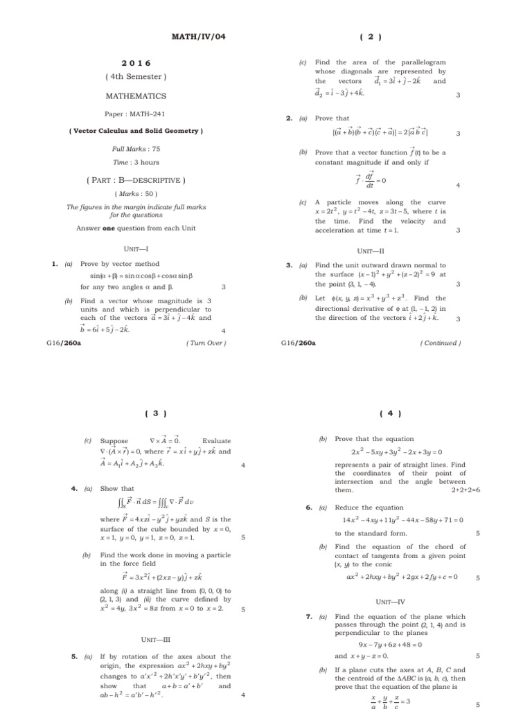 Maths 4th Semester 2016 | PDF | Sphere | Euclidean Vector