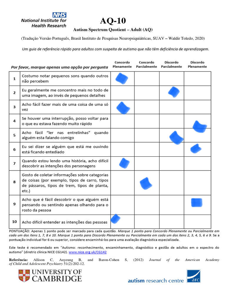 Teste AQ-10 para Autismo em Adultos | PDF | Artes Linguísticas e ...