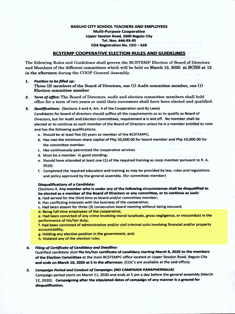 BCSTEMP Cooperative Election Rules and Guidelines | PDF