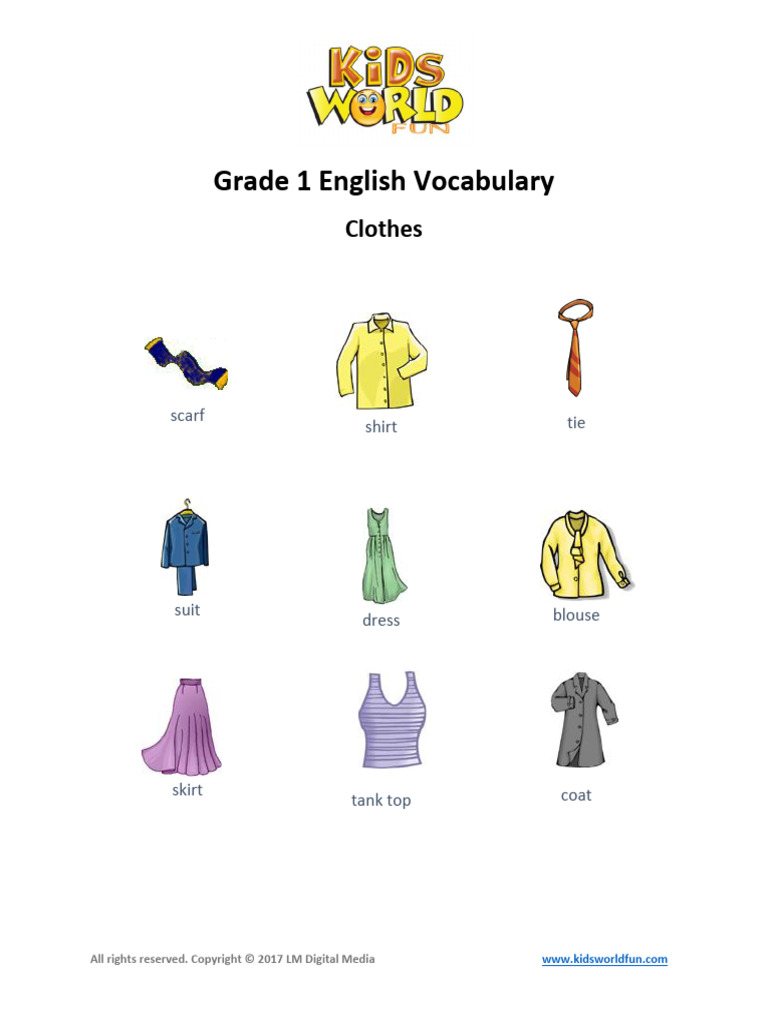 Grade 1 English Vocabulary | PDF | Sweater | Dress Codes