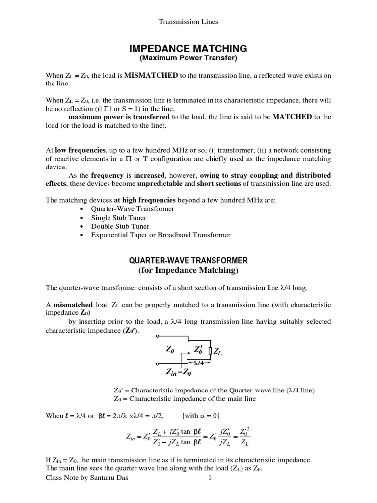 SV24 - 1 Impedance Matching | PDF | Transmission Line | Electrical Impedance