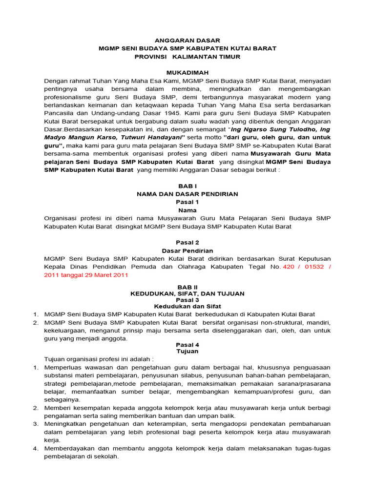 Adart MGMP Seni Budaya | PDF