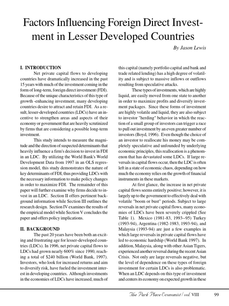 1.factors Influencing Foreign Direct Investment in Lesser Developed ...