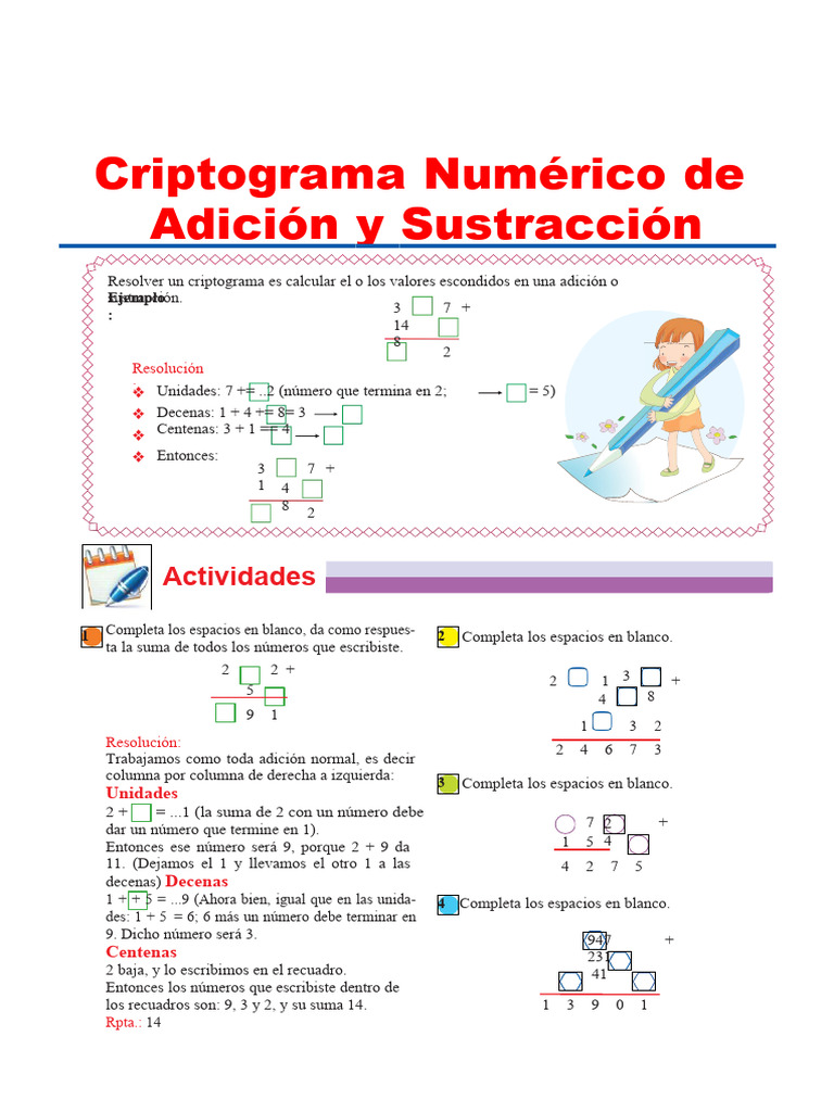 LIBRO 10 Ejercicios-de-Criptogramas-Númericos-para-Tercero-de-Primaria | PDF | Sustracción ...