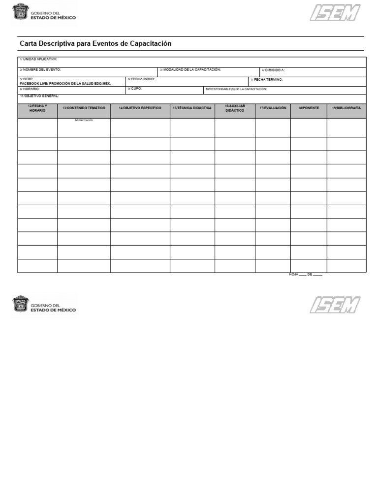 Carta Descriptiva Eventos de Capacitación | PDF