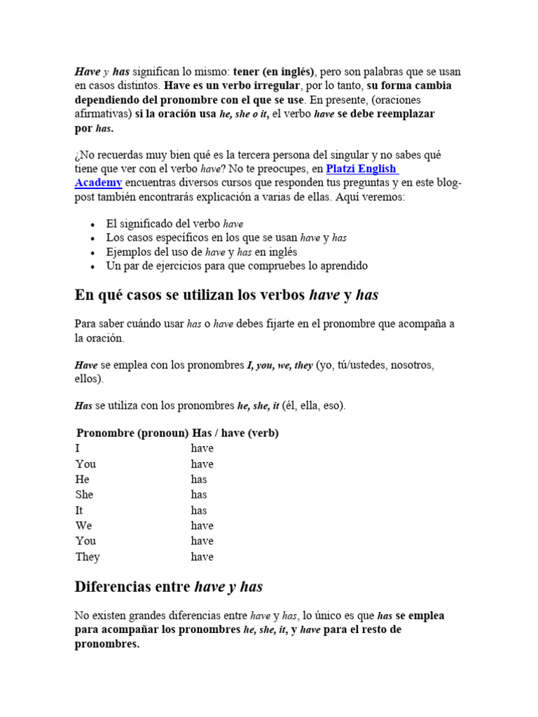 gramatica del to has and have | PDF | Verbo | Asunto (gramática)