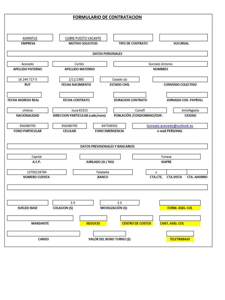 Formulario de Contratacion | Descargar gratis PDF | Economias | Business