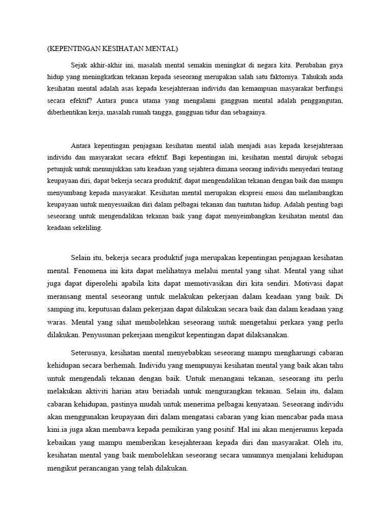 Kepentingan Kesihatan Mental | PDF | Pengembangan Diri