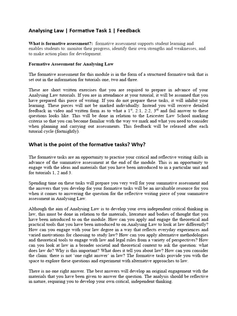 Analysing Law Formative Task 1 Guidance and Feedback - 21 - 22 | PDF ...