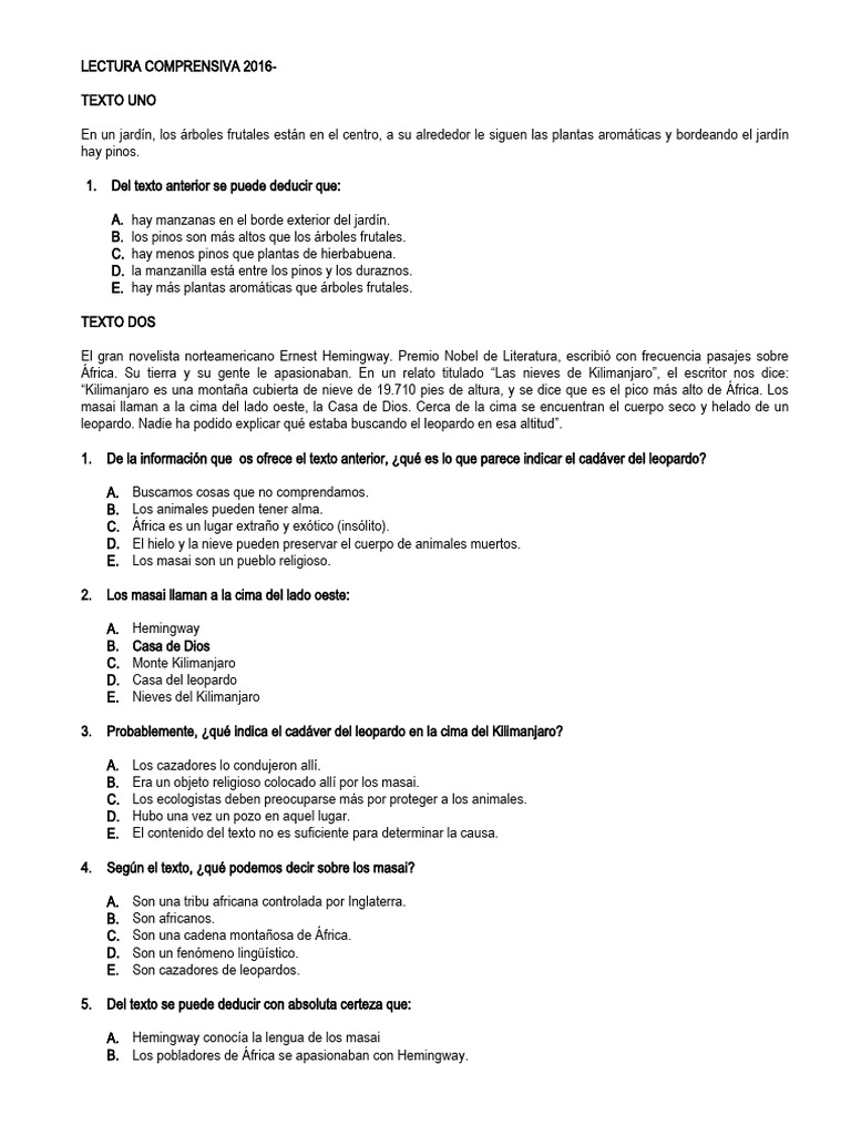 Lectura Comprensiva 2016 | PDF | La risa | Montañas