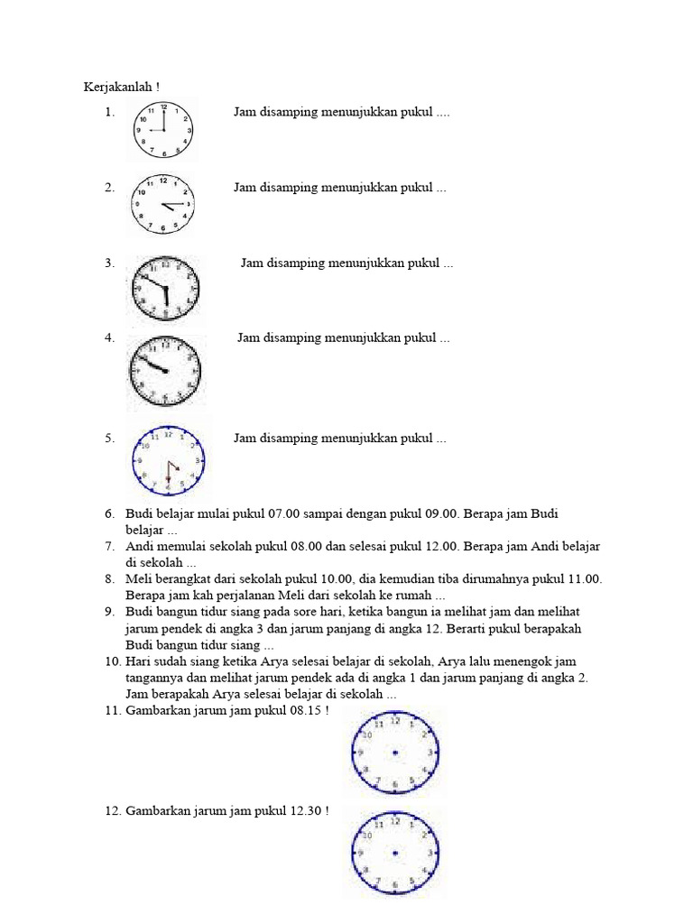 Soal Jam Kls 1 | PDF