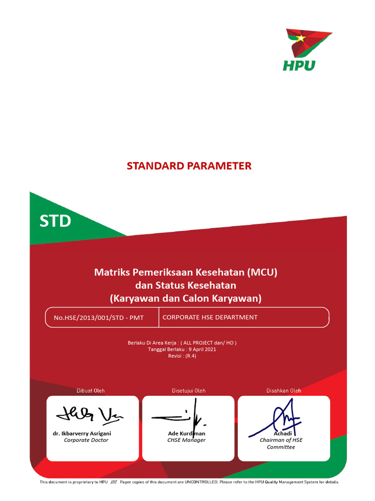 STD Parameter Matriks MCU - HPU - Rev04 TH 2021 (FINAL) FullSigned HPU | PDF