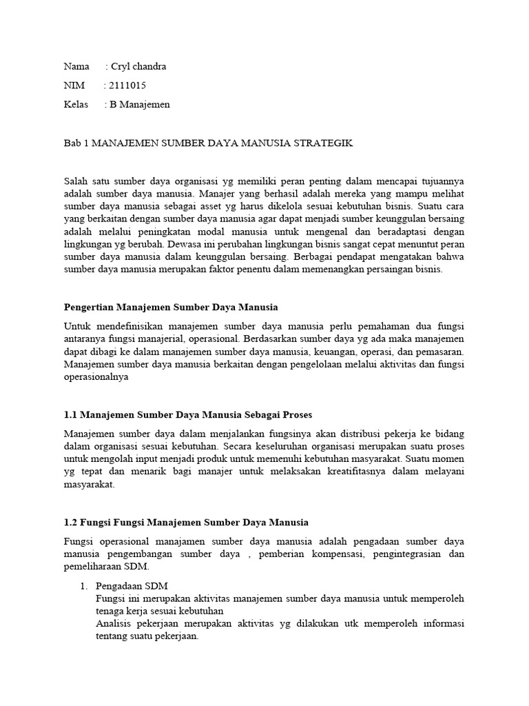 Ringkasan Bab 1 MSDM Cryl Chandra | PDF