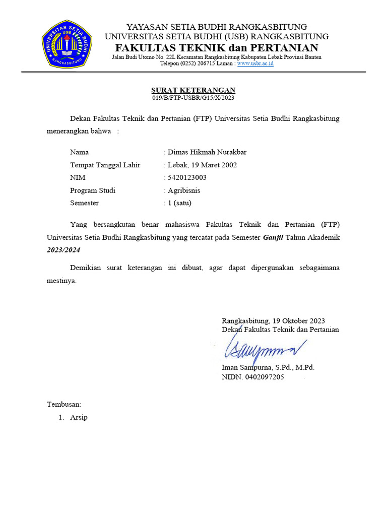 Surat Keterangan Kuliah Pdf