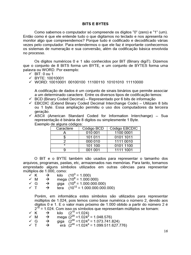 Apostila de Bits e Bytes e Conversoes | PDF | Codificação binária ...