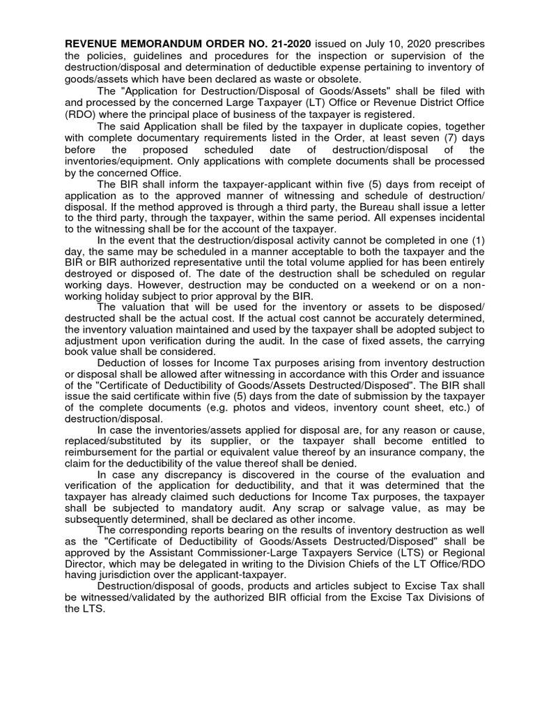 RMO No. 21-2020 RGA | PDF | Tax Deduction | Taxes