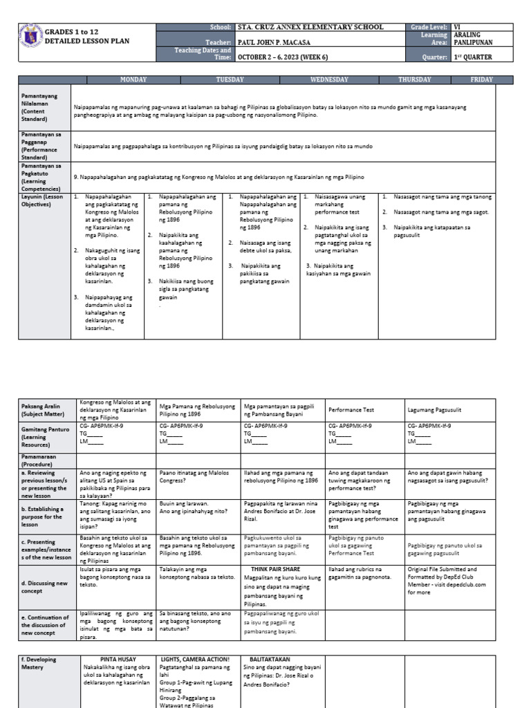 DLP_ARALING PANLIPUNAN 6_Q1_W6 | PDF