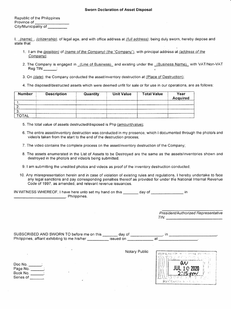 RMO No. 21-2020 Sworn Declaration of Asset Disposal | PDF | Justice ...