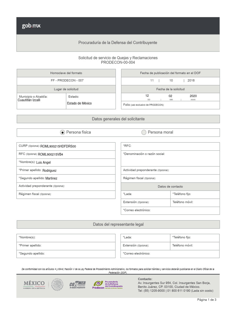 Formato Quejas PRODECON | PDF | México | Gobierno