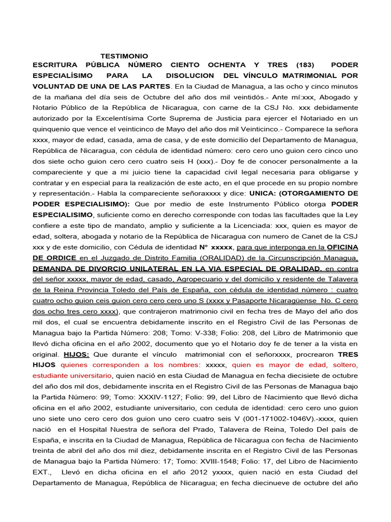 Modelo PODER ESPECIALISIMO PARA DIVORCIO | PDF | Justicia | Crimen y violencia
