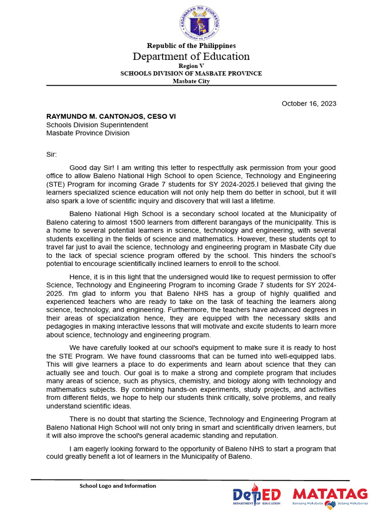 STE Opening Letter of Intent | PDF | Science | Learning