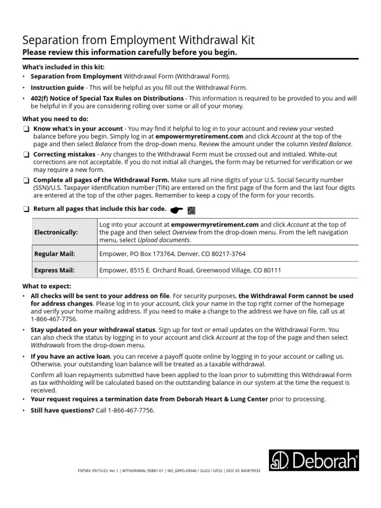 Employment Withdrawal Request Kit | PDF | Irs Tax Forms | Individual ...