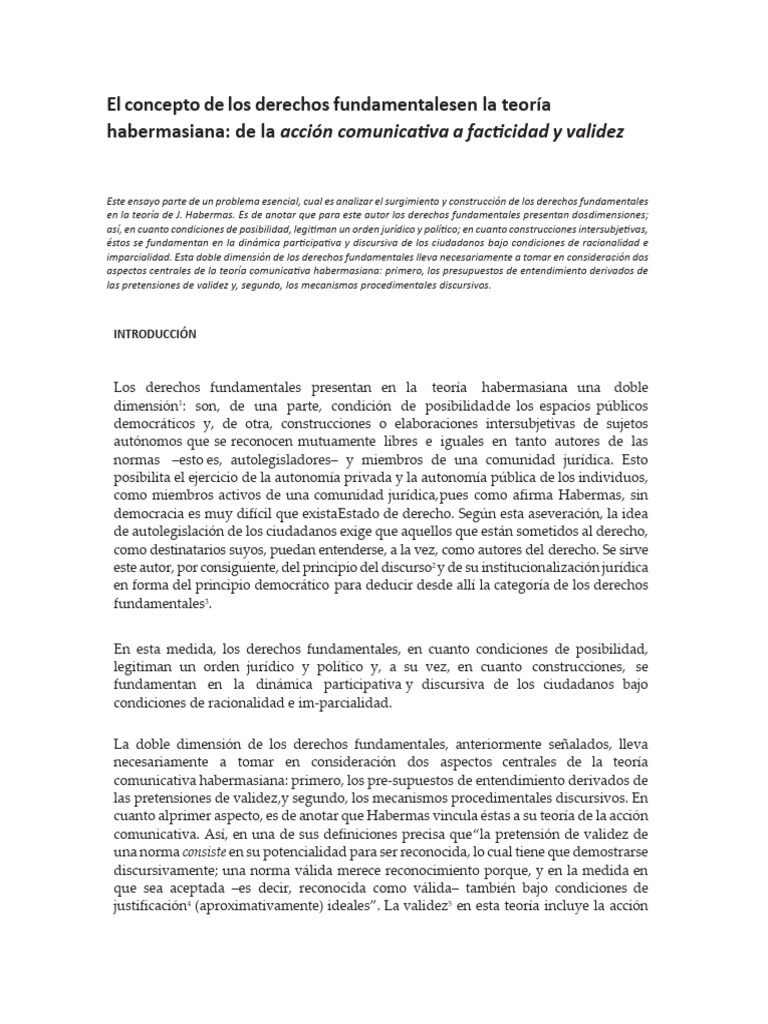 El Concepto de Los Derechos Fundamentales en La Teoría Habermasiana | PDF | Jürgen Habermas ...