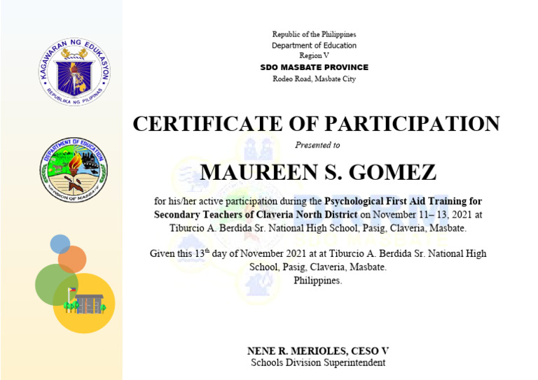 Certificate-Participation PFA | PDF