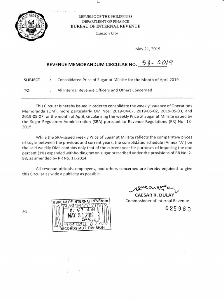 RMC No 58-2019 | PDF