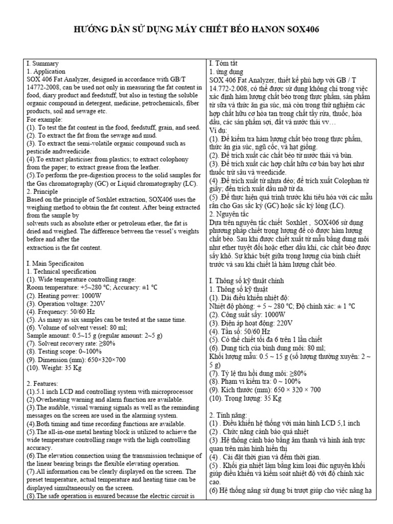 HƯỚNG DẪN SỬ DỤNG MÁY CHIẾT BÉO HANON SOX406 | PDF