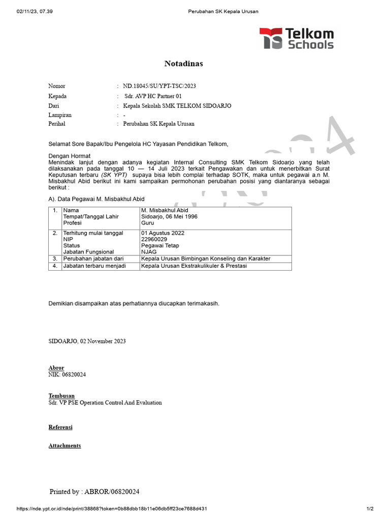 Perubahan SK Kepala Urusan | PDF