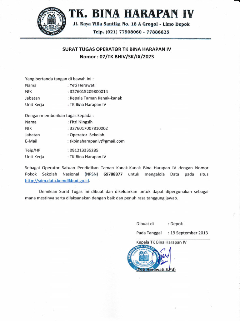 Contoh Surat Tugas Operator | PDF