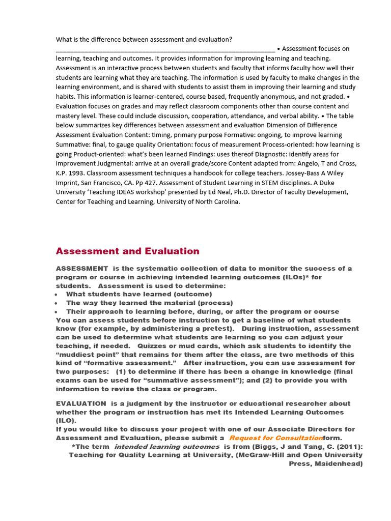 Assessment vs. Evaluation Explained | PDF | Educational Assessment ...