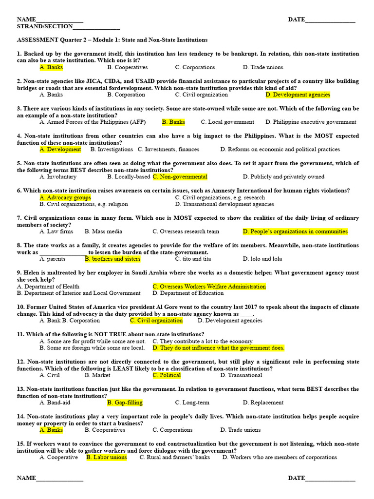 Ucsp Assessment Quarter 2 | PDF | Meritocracy | Social Stratification