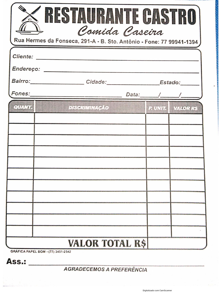 Nota Almoço Maria | PDF