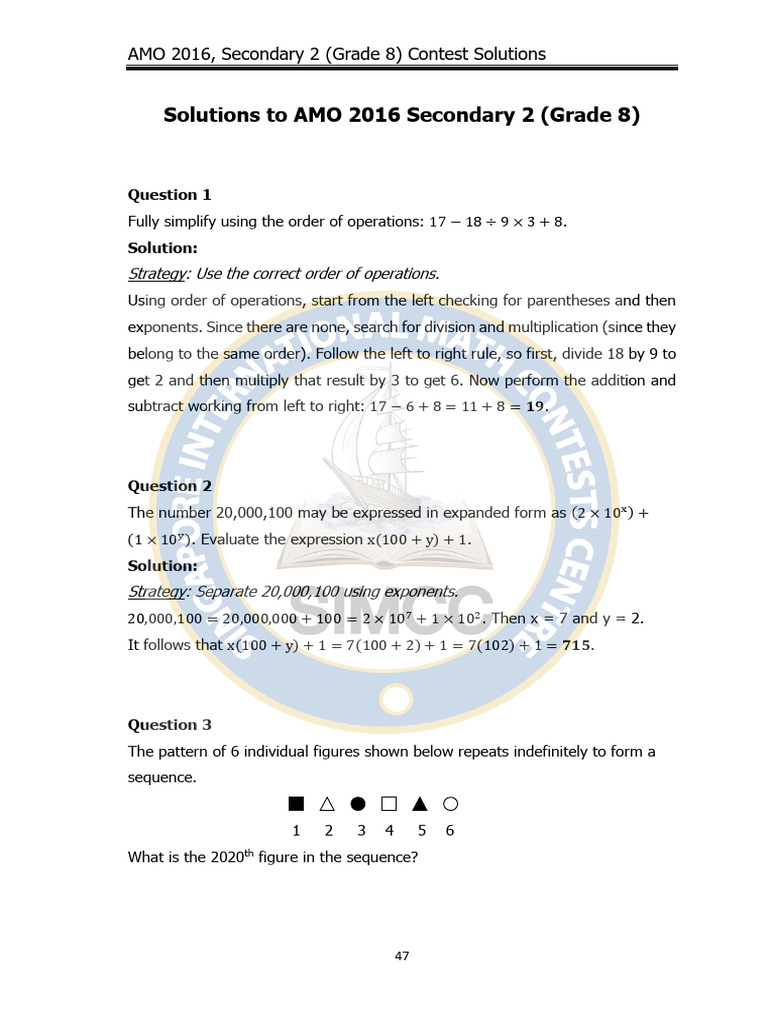 G8 AMO Solutions | PDF | Area | Numbers