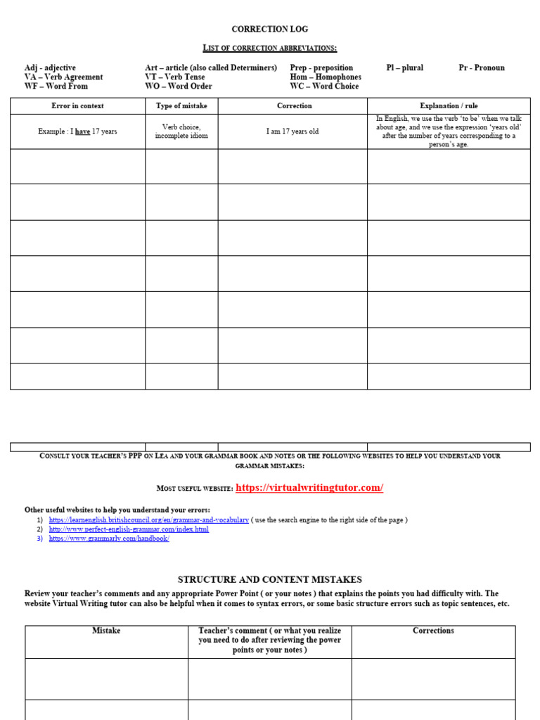 Correction Log | PDF | Verb | Word
