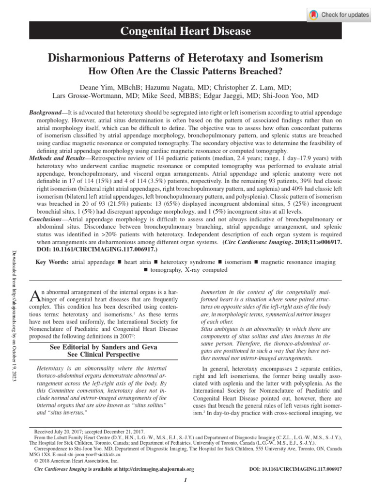 Yim Et Al 2018 Disharmonious Patterns of Heterotaxy and Isomerism | PDF ...