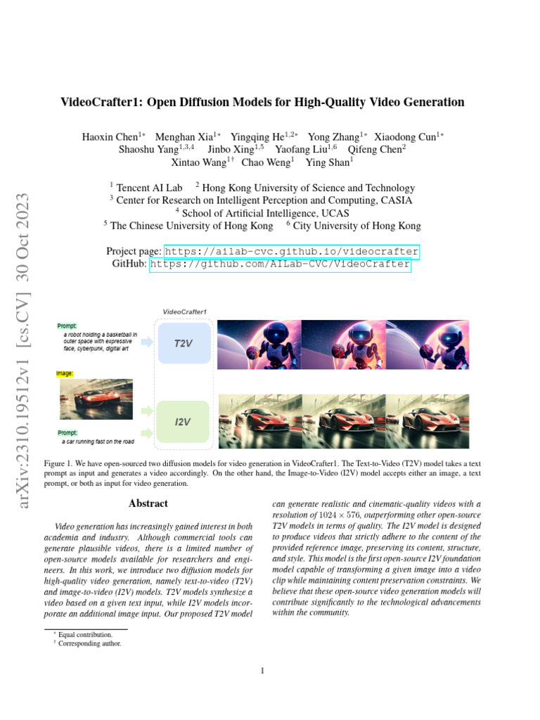 Videocrafter1: Open Diffusion Models For High-Quality Video Generation ...
