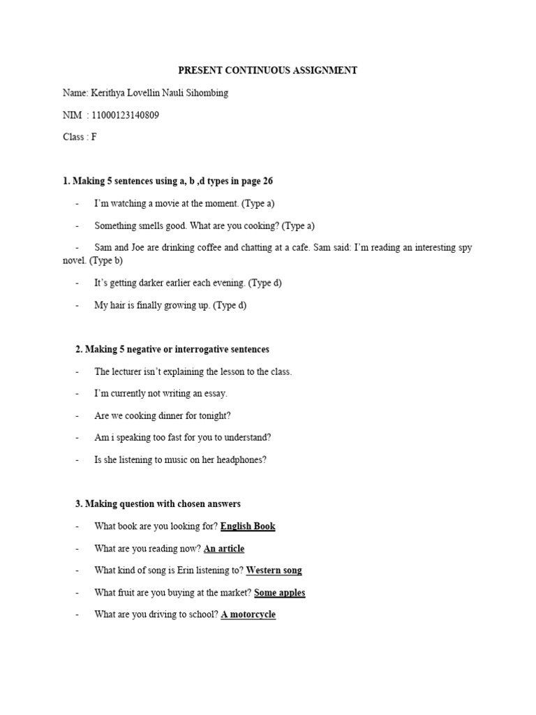 Present Continuous Task | PDF