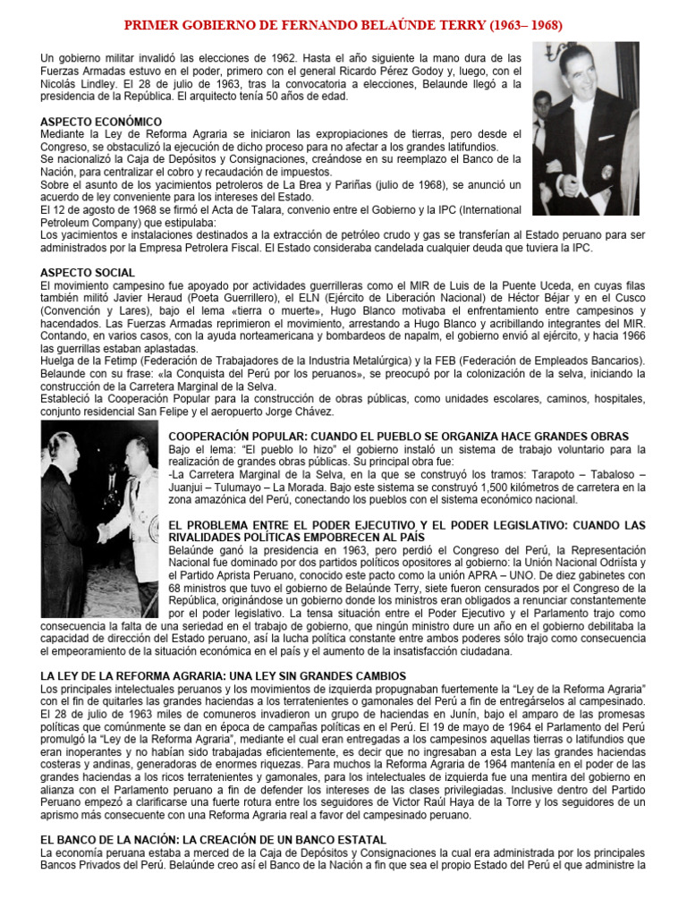 Primer Gobierno de Fernando Belaunde Terry | PDF | Perú | Reforma agraria