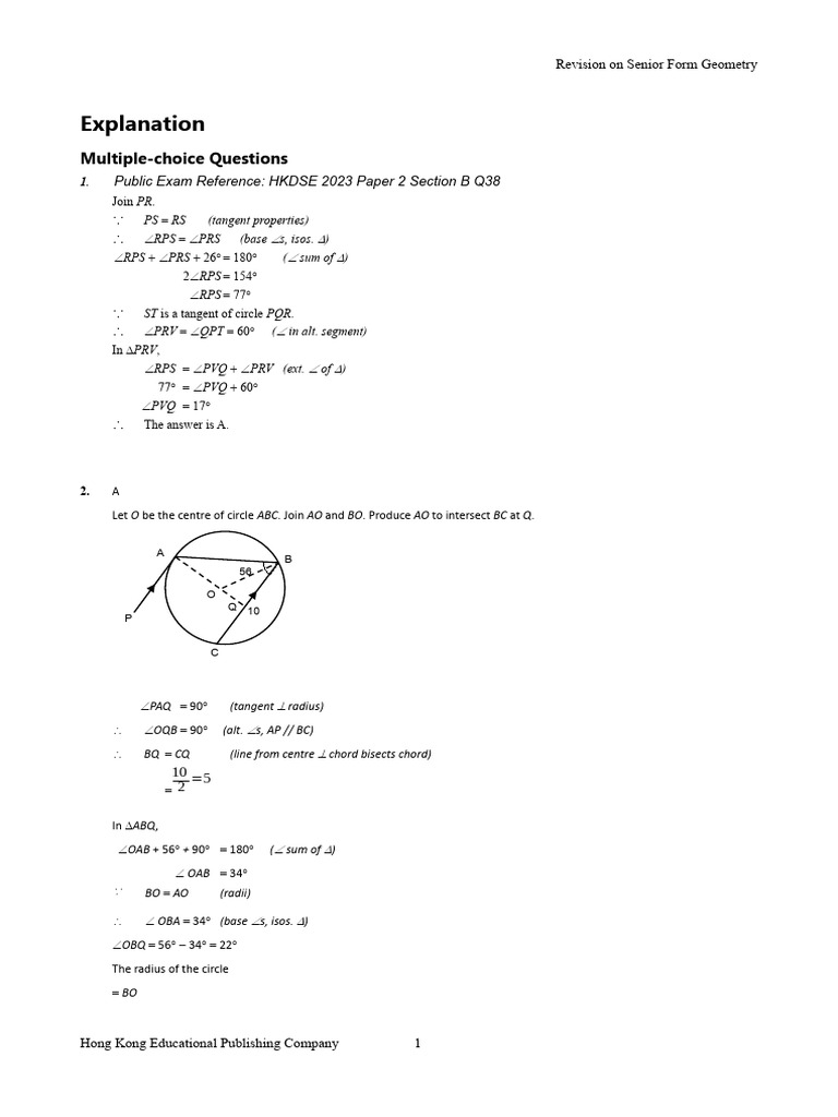 NMC 9. Revision on Senior Form Geometry_solution | PDF | Circle | Line ...