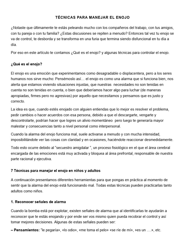 Técnicas para Controlar el Enojo | PDF | Ira | Las emociones
