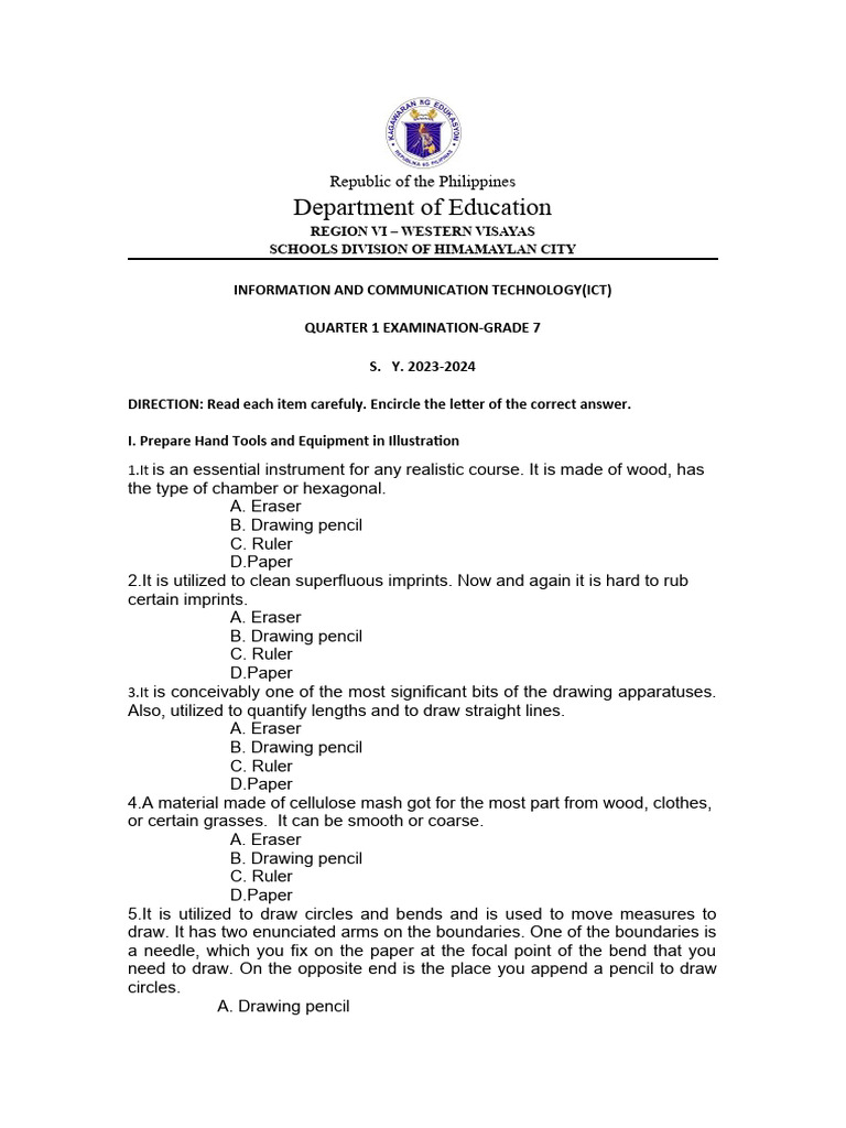 G7 Ict Exam | PDF | Drawing | Hazards