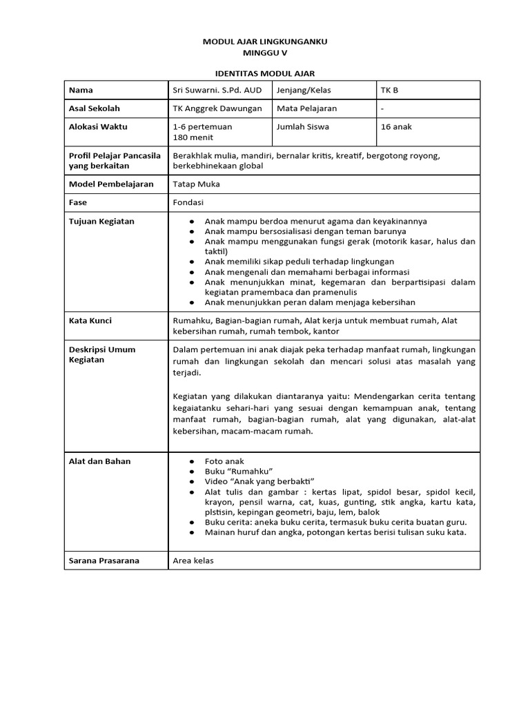Modul Ajar Lingkunganku V | PDF