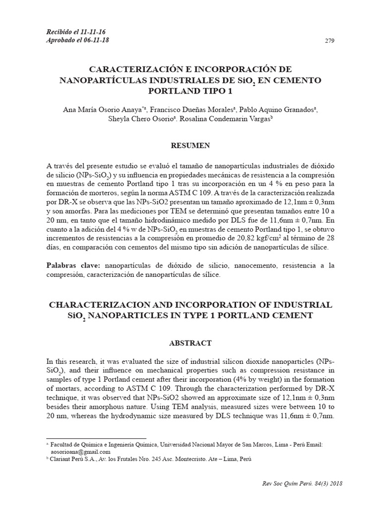 Incorporación de nanopartículas de SiO2 en cemento | PDF | Hormigón ...