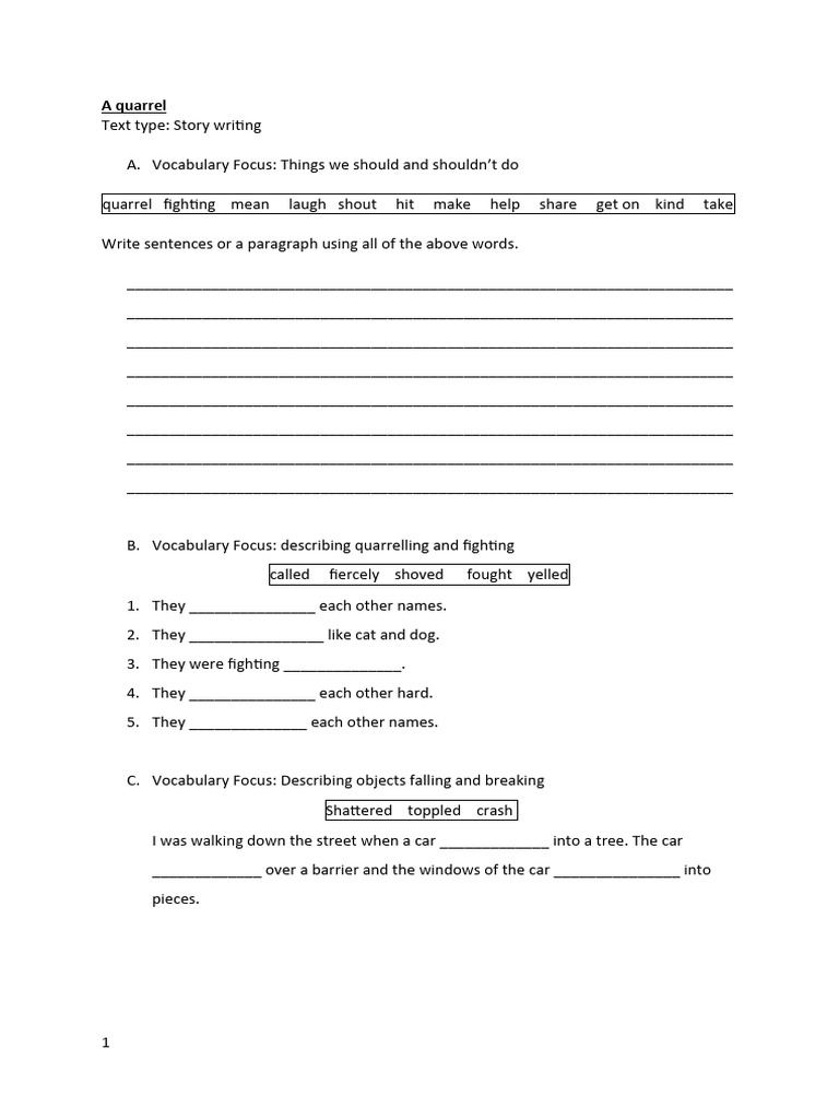 A quarrel- story writing | PDF